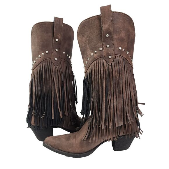 Roper | Shoes | Roper Oakley Fringe Studded Pointed Toe Womens Western ...